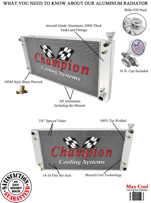 Champion Cooling 40" Aluminum Radiator 88-98 GM Truck / SUV - Pro ...
